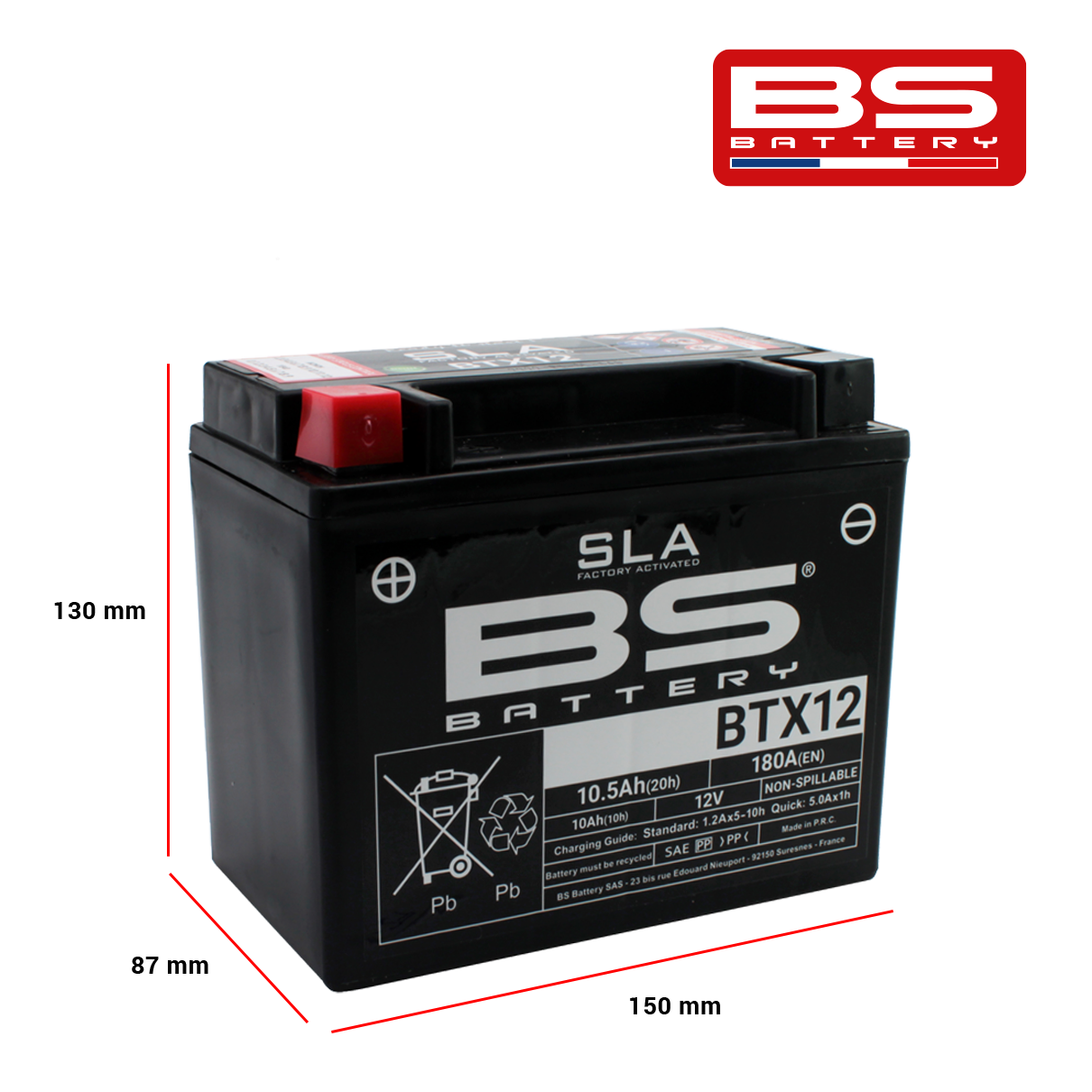 BATERIA BS SLA BTX12 12V 10.5AH 180CCA - Choho Perú